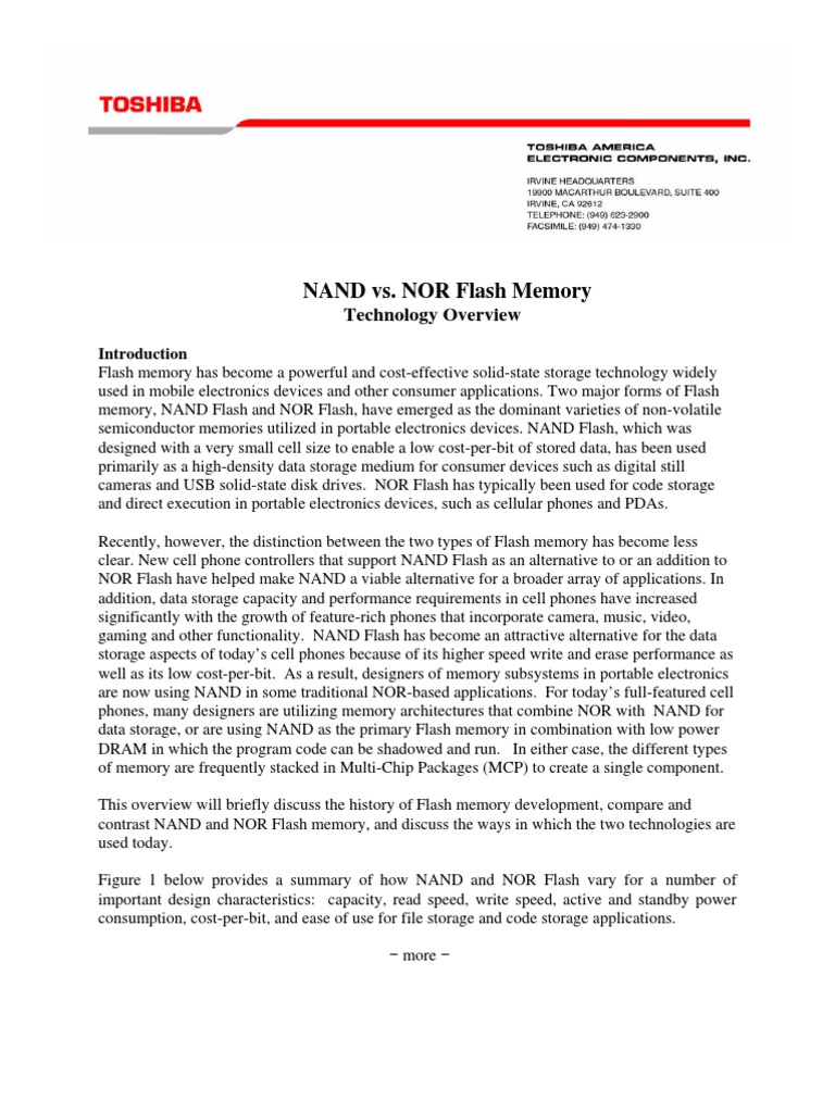 NAND Vs NOR Flash Memory Technology Overview Read Write Erase Speed For SLC MLC Semiconductor ...