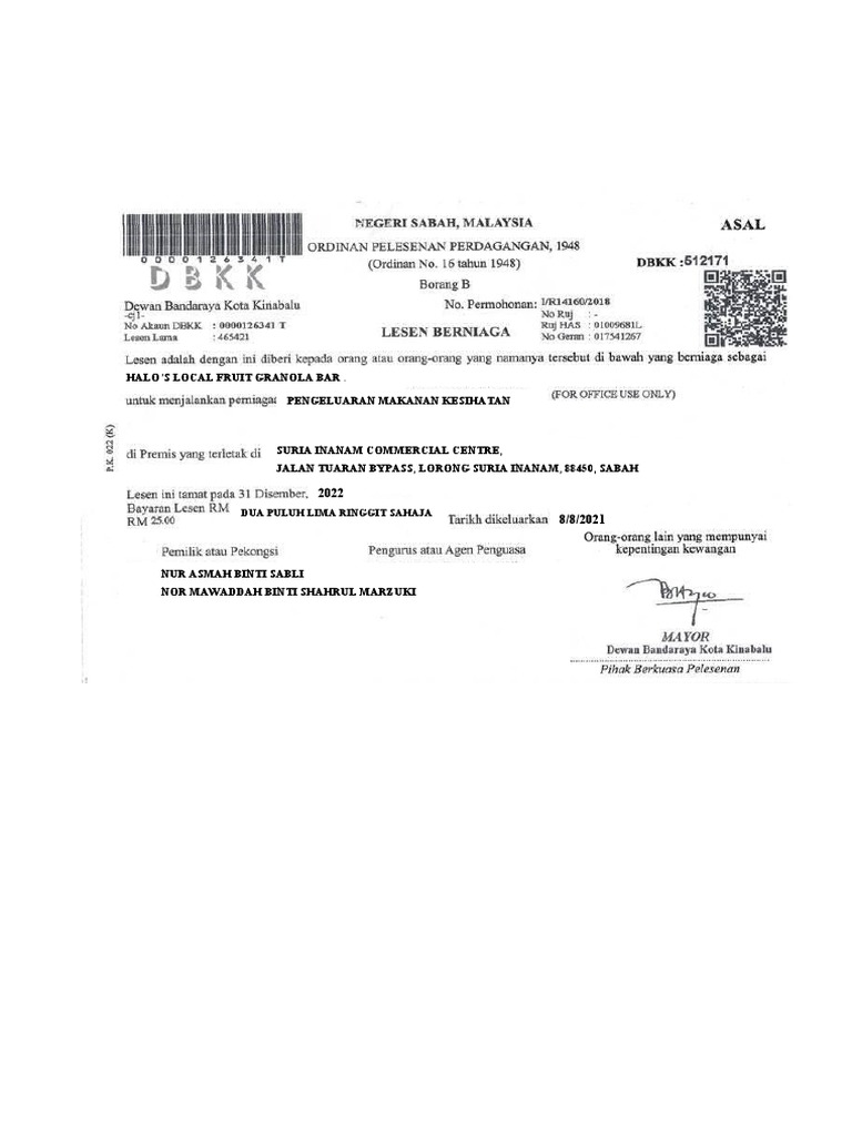 Lampiran 8 Lesen Perniagaan DBKK | PDF
