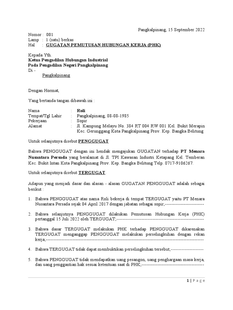 Gugatan PT Menara Nusantara Persada | PDF