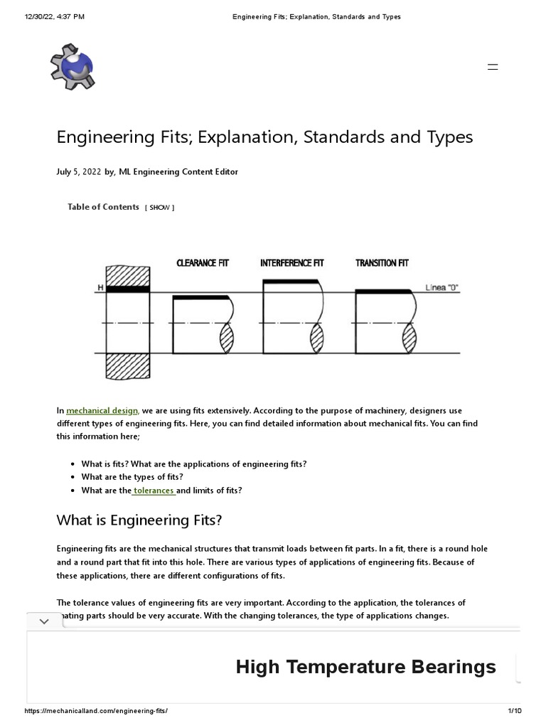 Engineering Fits Explanation, Standards and Types | PDF | Engineering ...