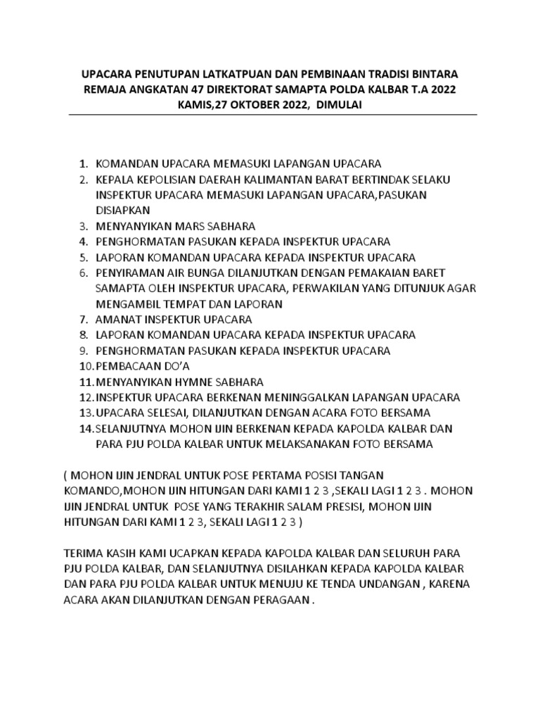 Susunan Acara Pembaretan T | PDF