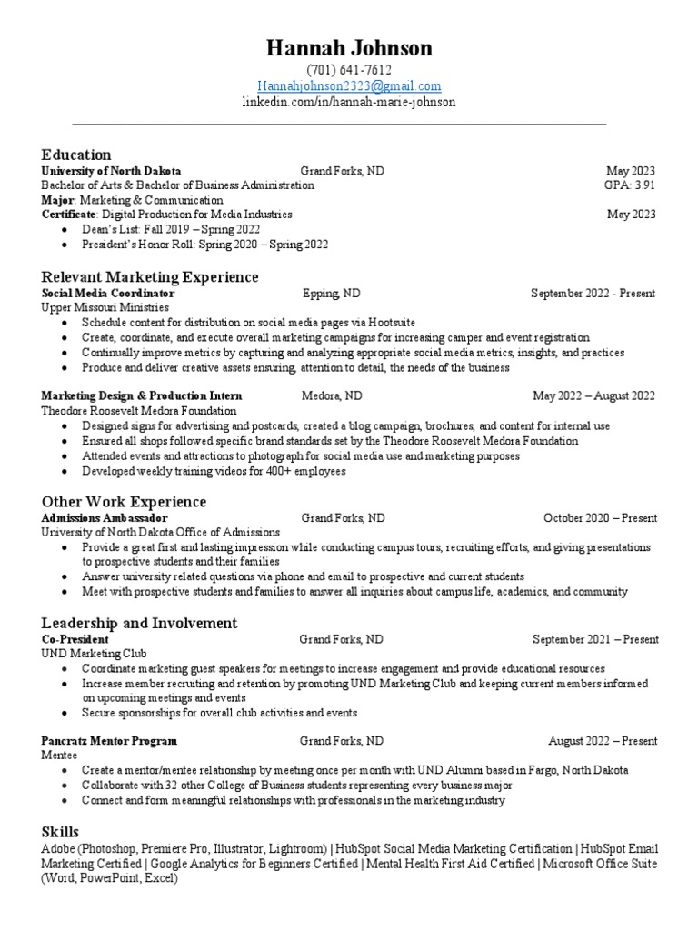 Hannah Johnson Resume 2023 | PDF | Social Media | Popular Culture ...