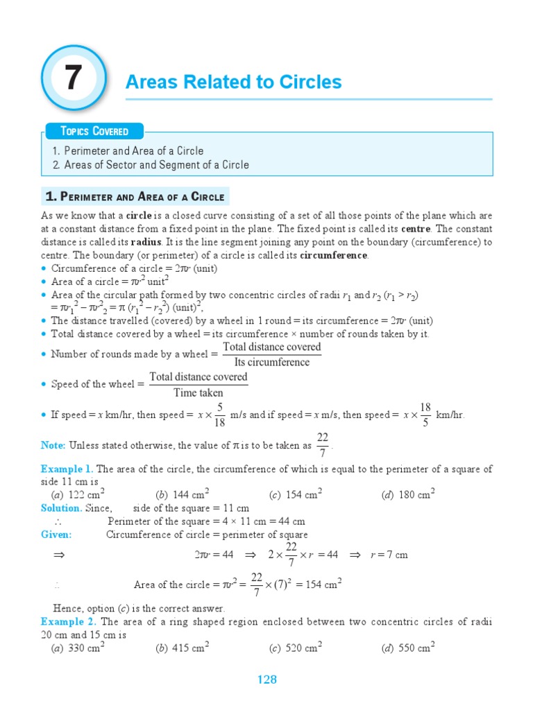 Areas Related To Circles: 1. Perimeter and Area of A Circle 2. Areas of ...