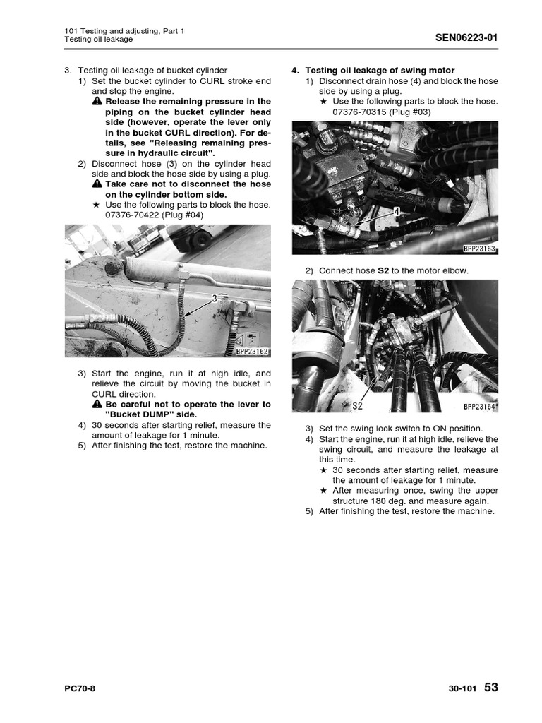 PC70-8 Testing Adjuster Swing | PDF