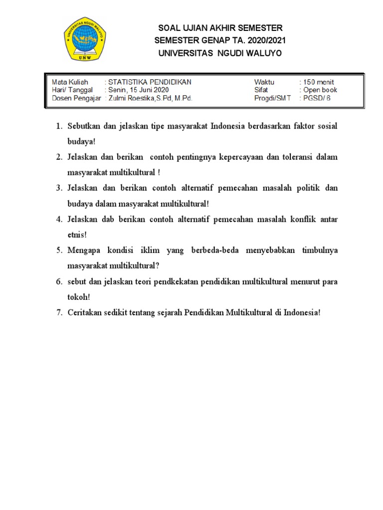 Uts Pendidikan Multikultural Susulan | PDF