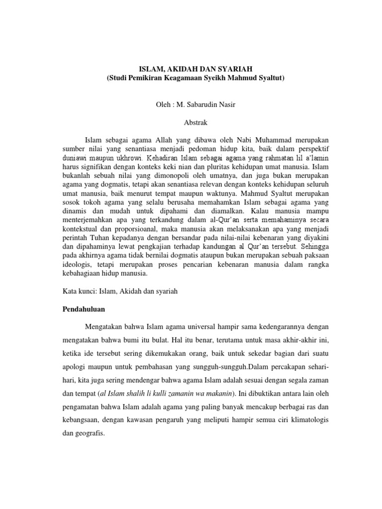 Pemikiran Syeikh Mahmud Syaltut tentang Islam | PDF