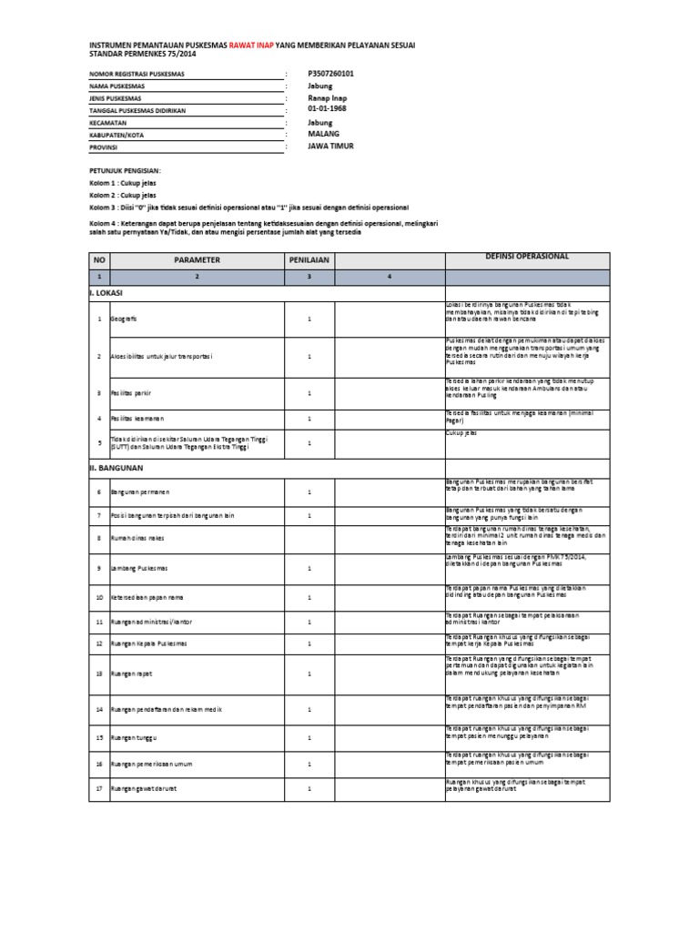 Form Standarisasi PKM Ranap | PDF
