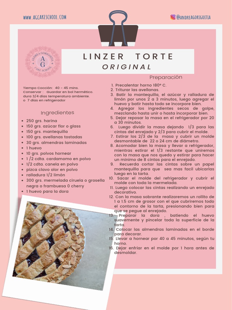 Receta Original de Linzer Torte | PDF | Comida y bebida | Cocina