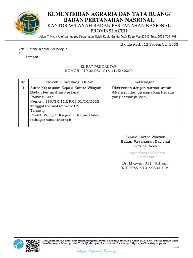 Pengantar Dan SK Mutasi Petugas Ukur | PDF