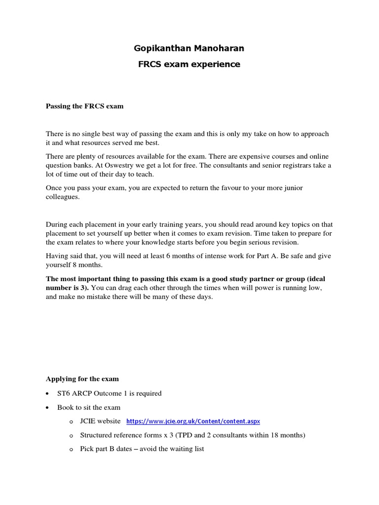 FRCS Exam Experience | PDF | Test (Assessment)