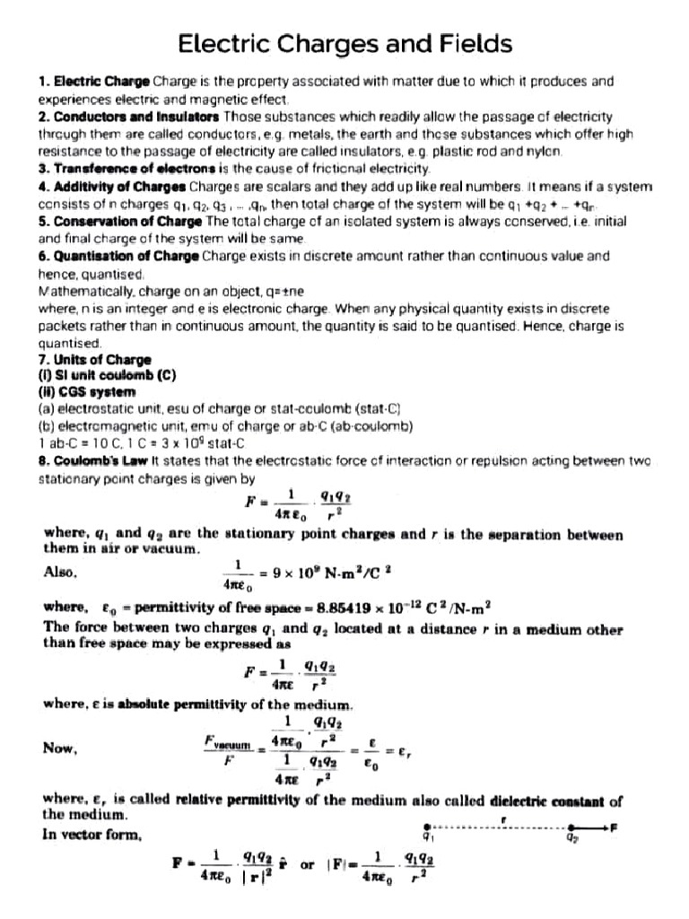 Electric Charges and Fields (Notes) | PDF | Electric Charge | Electric ...