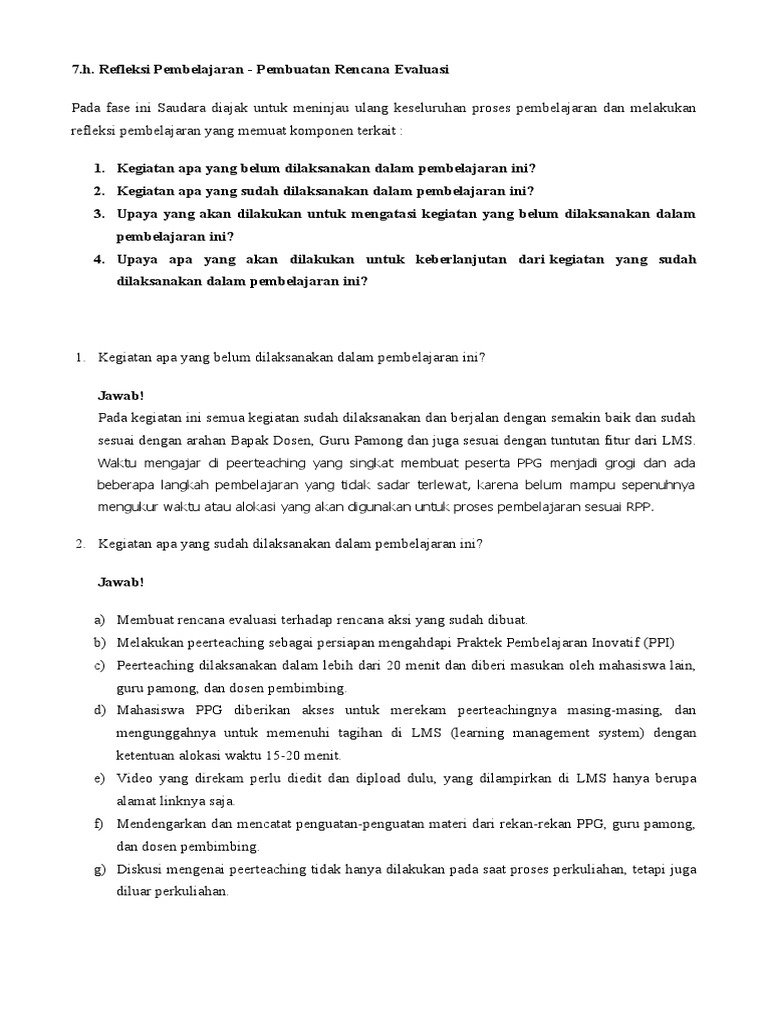 7.h. Refleksi Pembelajaran - Pembuatan Rencana Evaluasi | PDF | Karier & Perkembangan