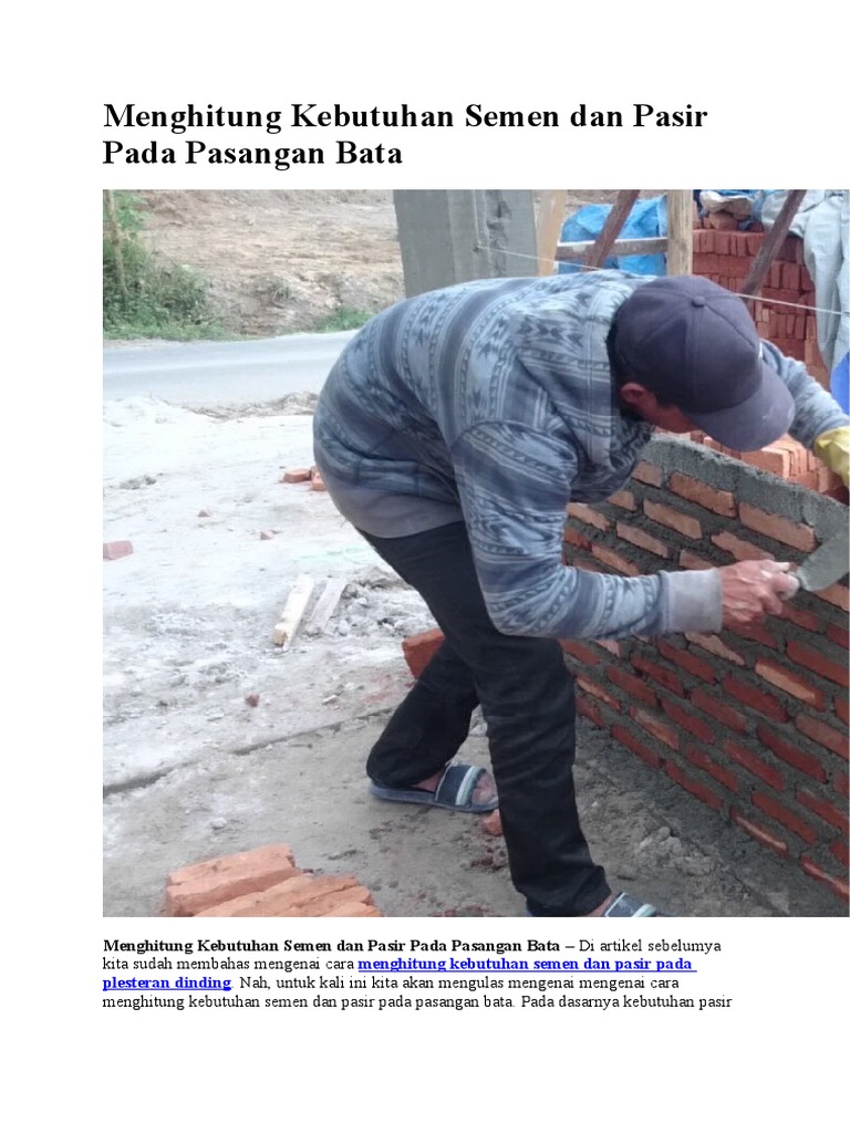 Menghitung Kebutuhan Semen Dan Pasir Pada Pasangan Bata | PDF