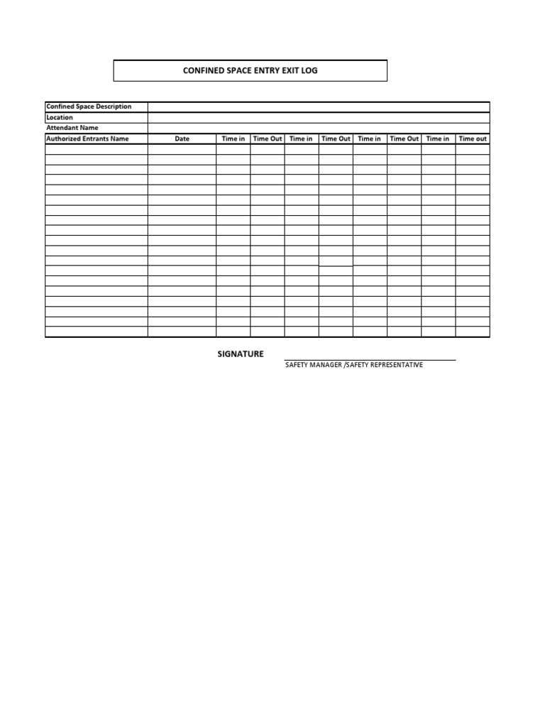 Confined Space Entry Log | PDF