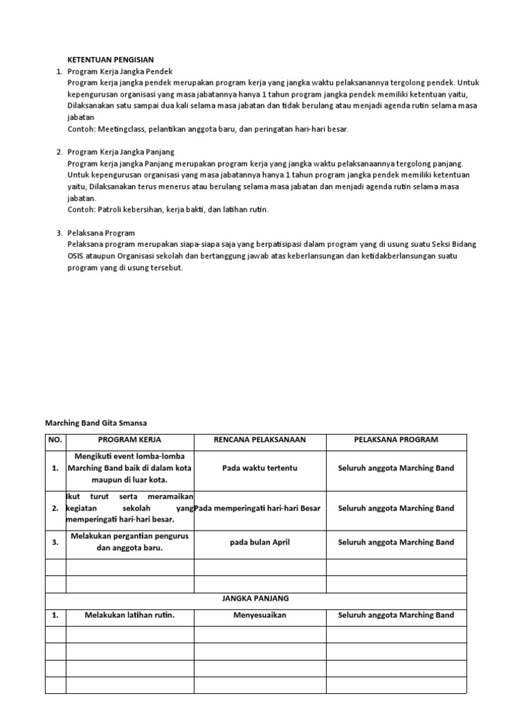Program Kerja Organisasi Marching Band Gita Smansa | PDF | Karier & Perkembangan