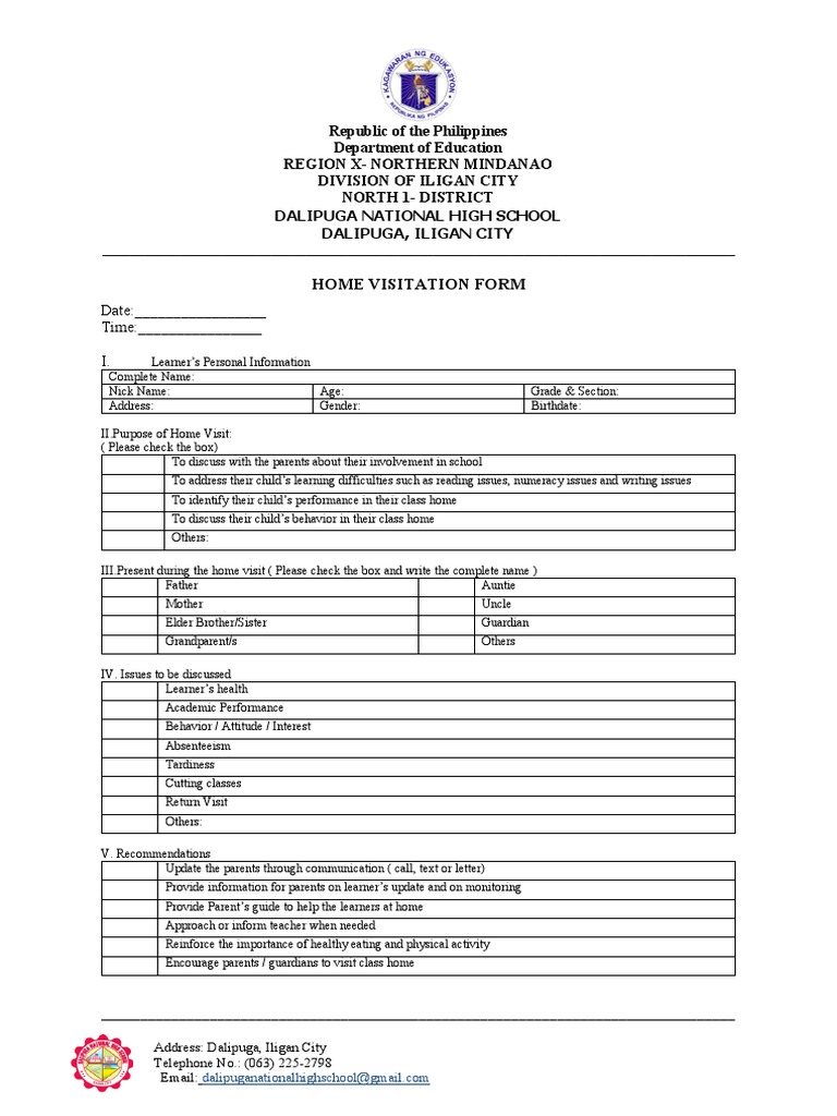 Home Visitation Form | PDF | Learning | Parent