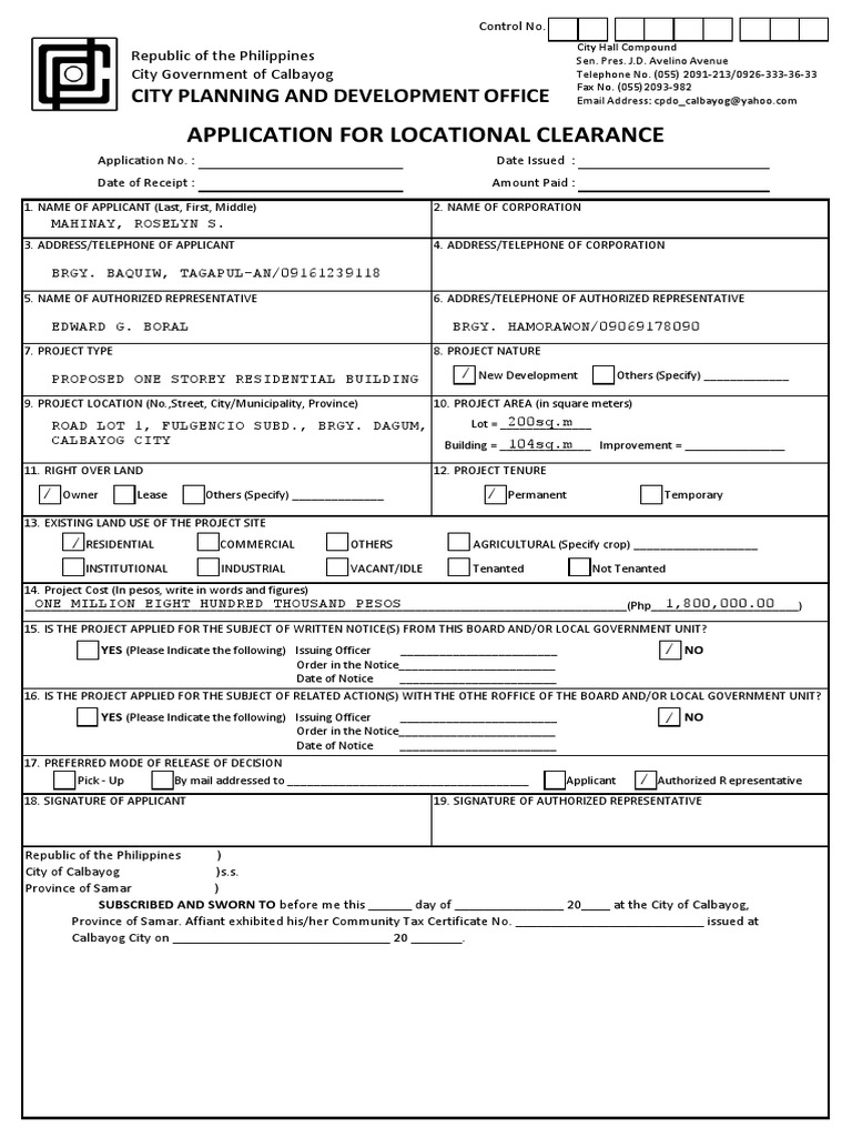Application For Locational Clearance Form - 05-27-22 | PDF | Property ...