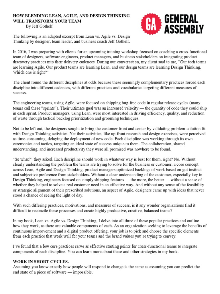 Blending Lean Agile Designthinking Transforms Your Team Pdf Agile Software Development