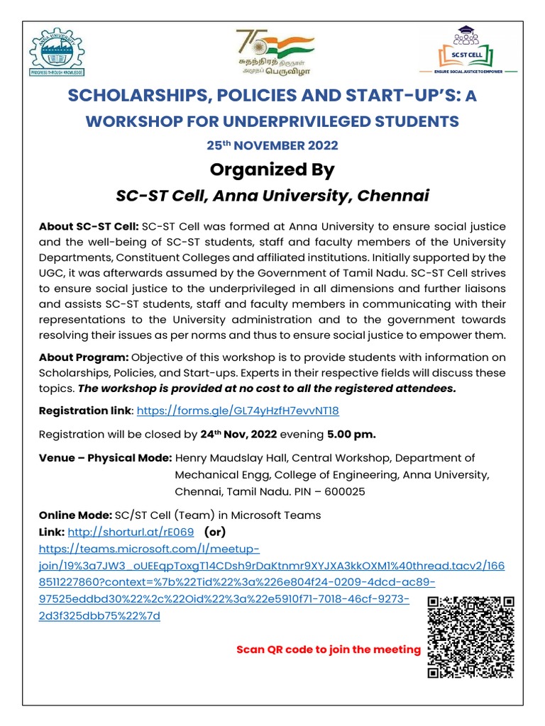 Workshop on SC-ST Scholarships & Start-ups | PDF | Career & Growth