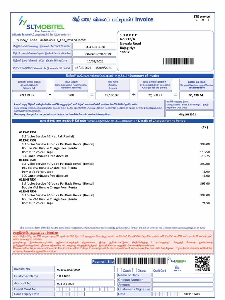 SLT eBill-00466130280070Image | PDF | 4 G | Internet