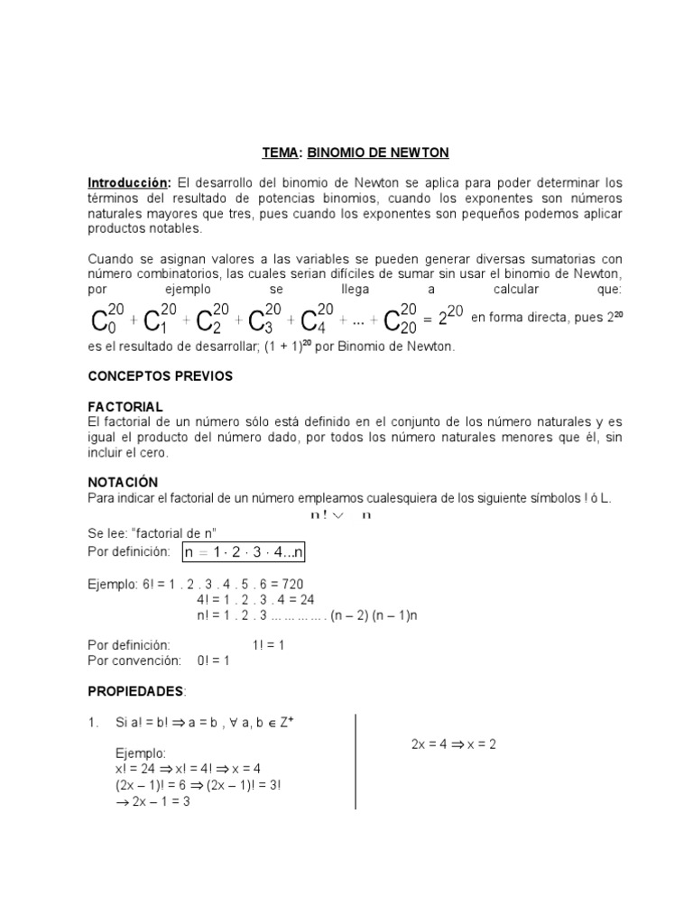 4 Algebra-Binomio de Newton | PDF