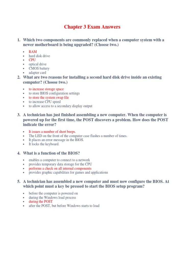 Chapter 3 Question & Answers | PDF | Bios | Computer Data Storage