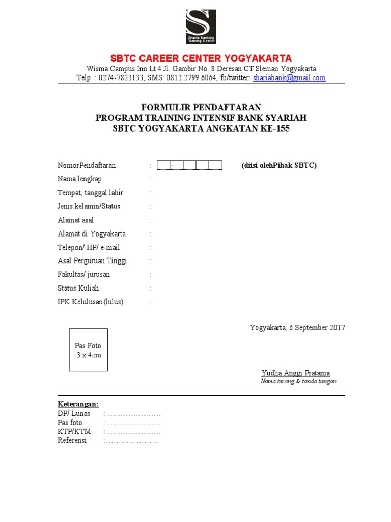 FORMULIR DAFTAR SBTC-155 Fix | PDF