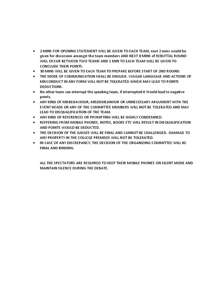 Debate Rules and Guidelines Overview | PDF | Social Science