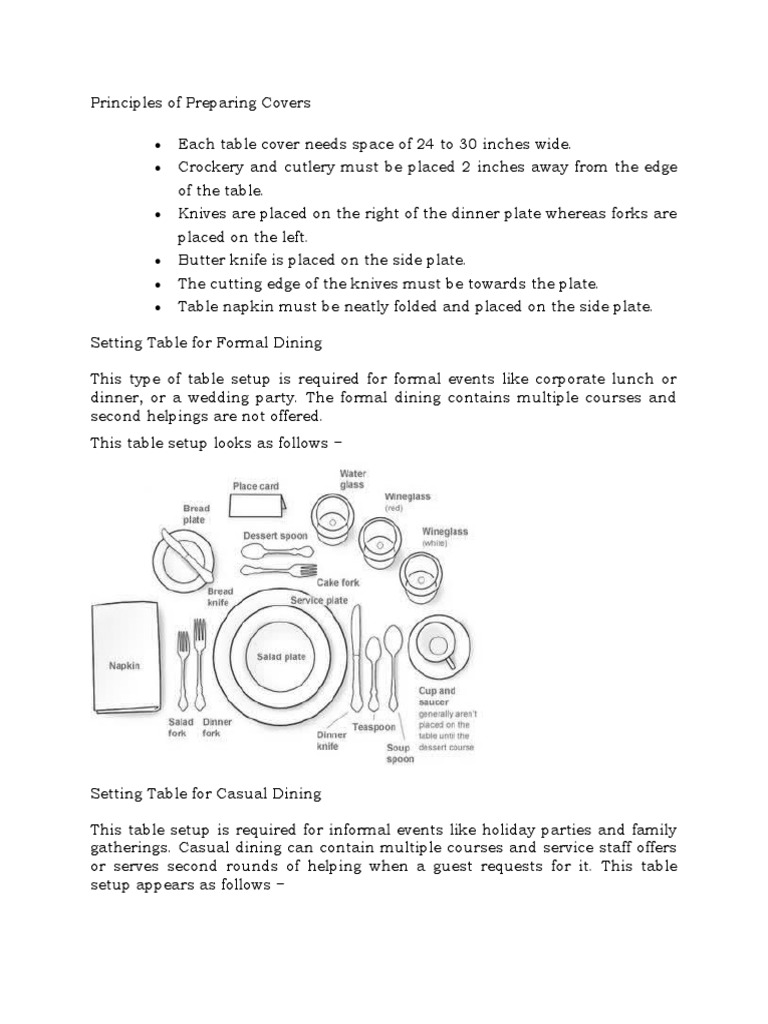 Principles of Preparing Covers | PDF | Tableware | Food And Drink