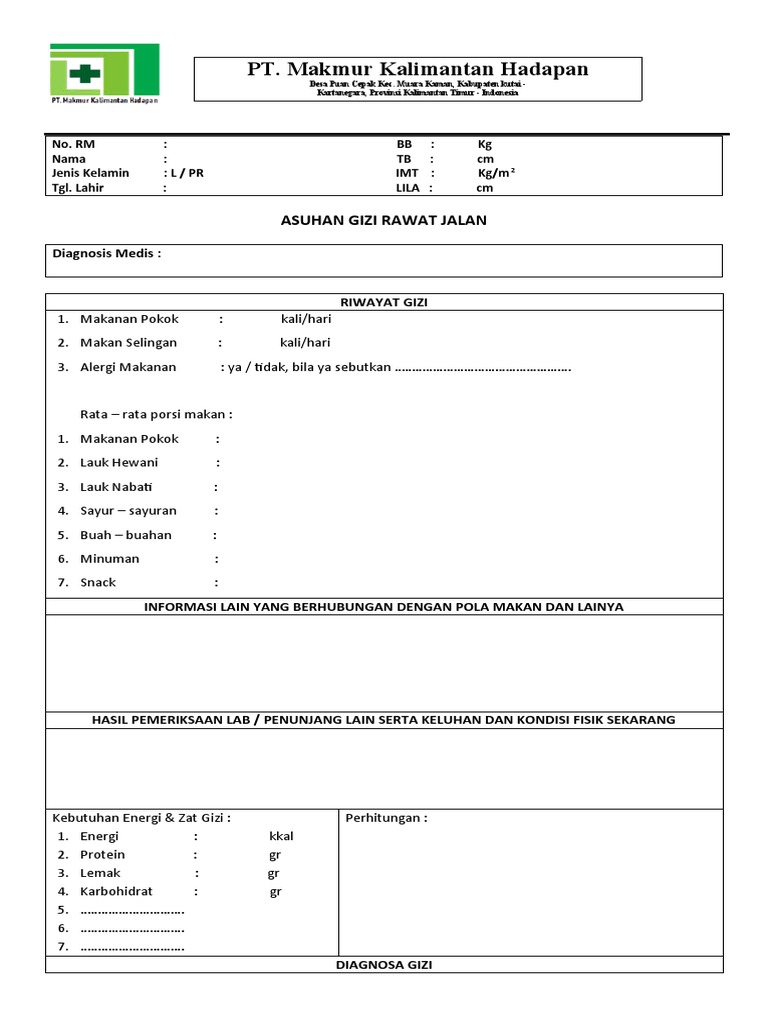 Formulir Asuhan Gizi Rawat Jalan | PDF