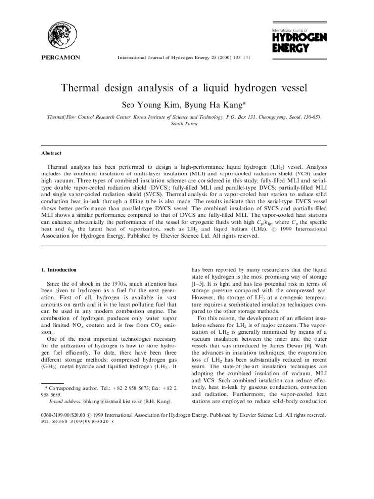 Thermal Design Analysis of A Liquid Hydrogen Vessel | PDF | Liquid ...