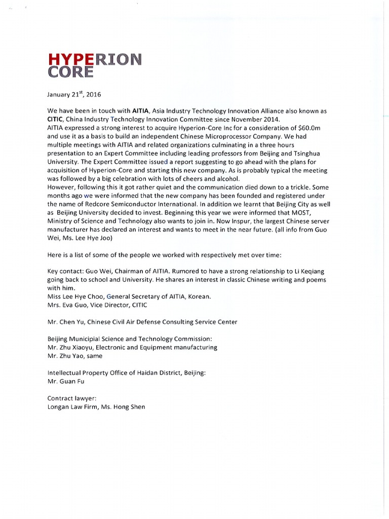 Hyperion Core Letter | PDF