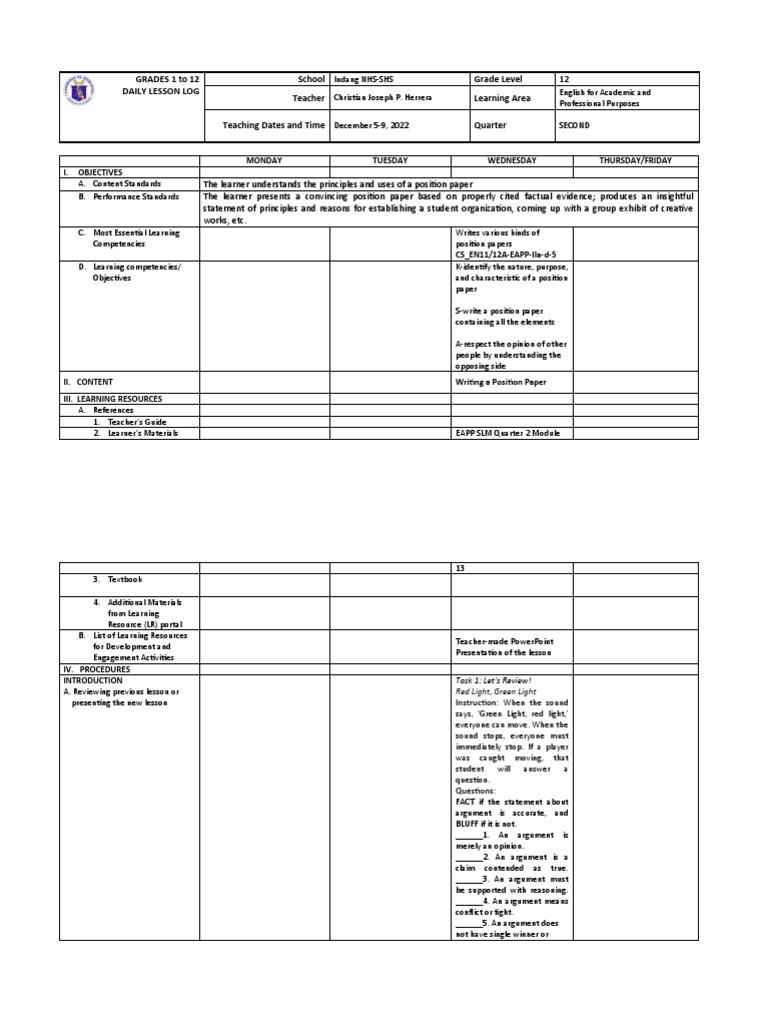 HERRERA DLL EAPP 2NDQ Week4 | PDF | Learning | Teaching Method