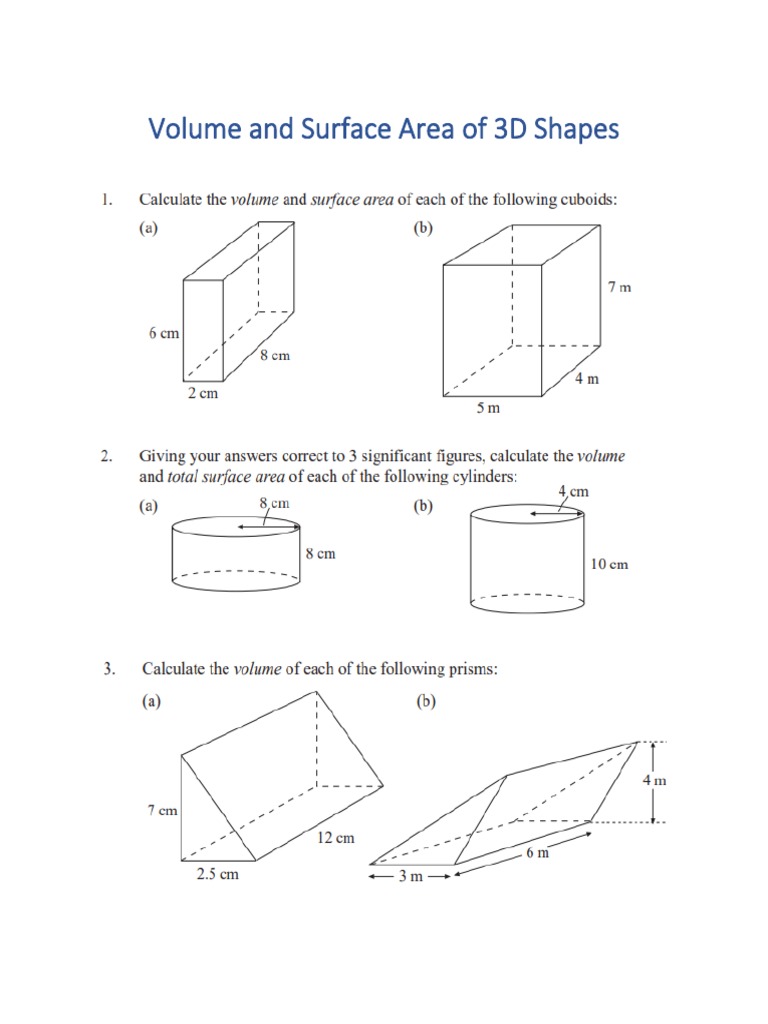 Volume and Surface Area of 3D Shapes | PDF