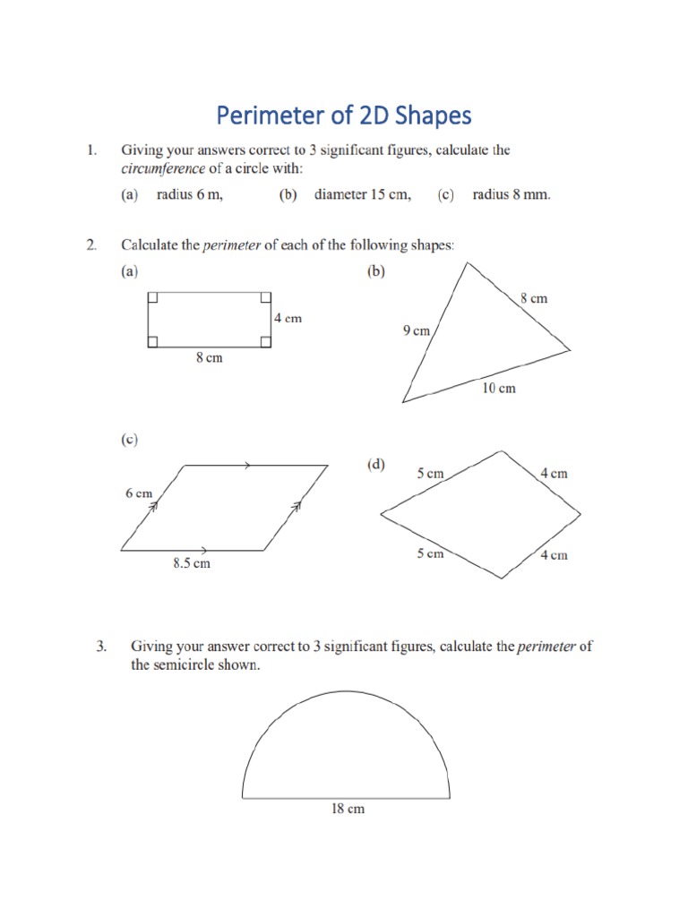 Perimeter of 2D Shapes | PDF