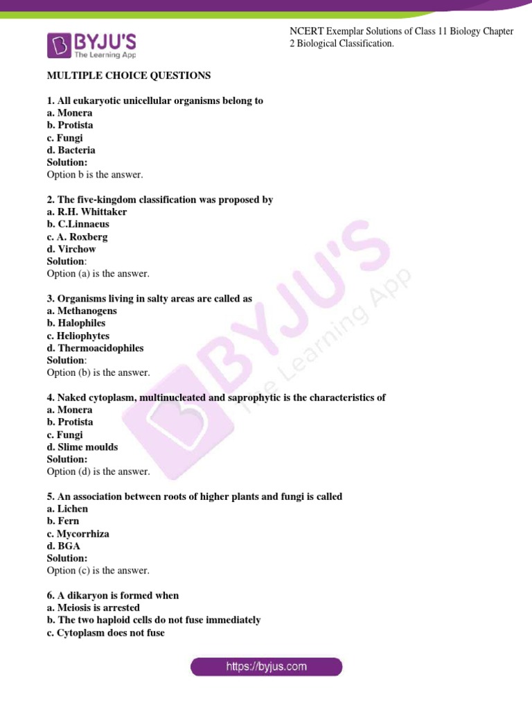 Class 11 Biology: Biological Classification Solutions | PDF | Fungus ...