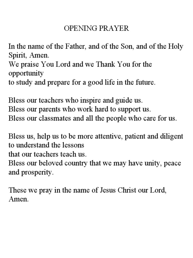 Opening Prayer | PDF | Language Arts & Discipline | Wellness