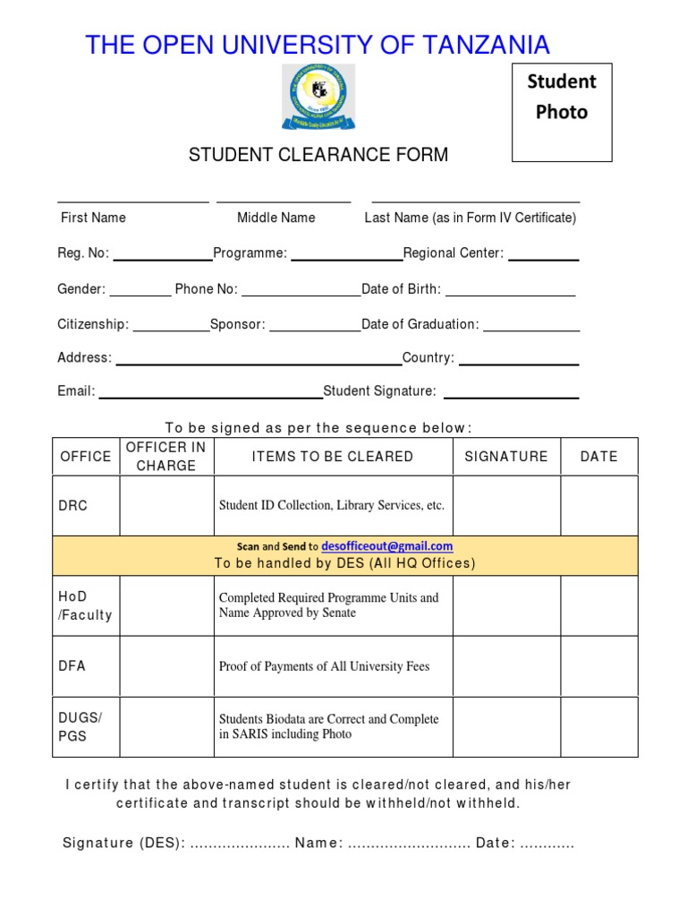 Student Clearance Form | PDF