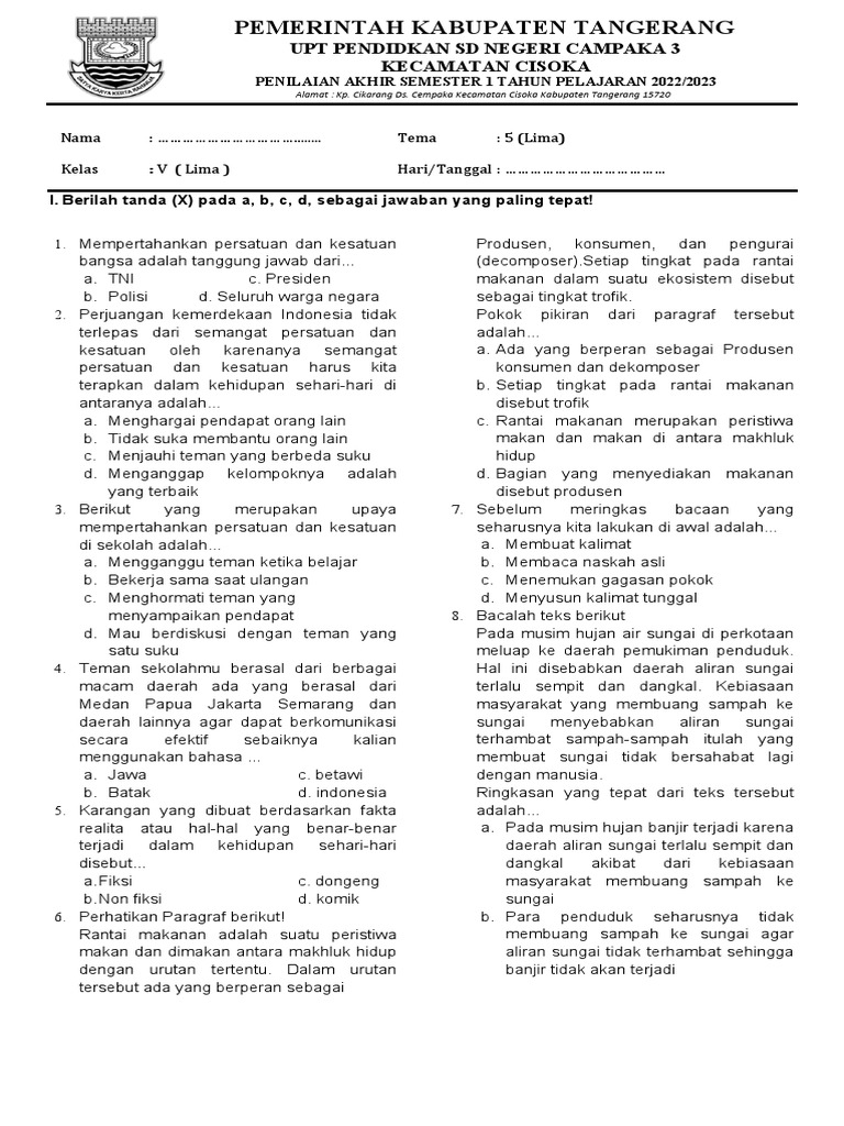 Soal PAS TEMA 5 Ok | PDF
