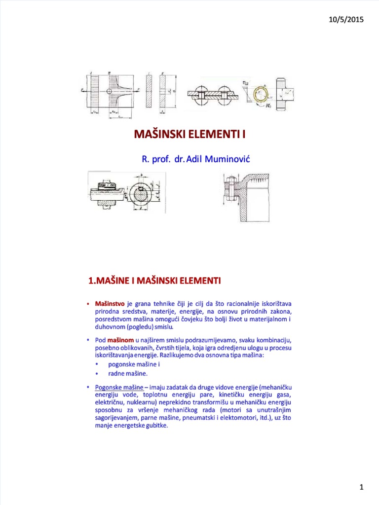PDF Masinski Elementi Predavanja 2015 16 - Compress | PDF