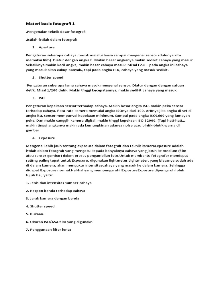 Teknik Dasar Fotografi: Aperture, Shutter, ISO | PDF | Komputer