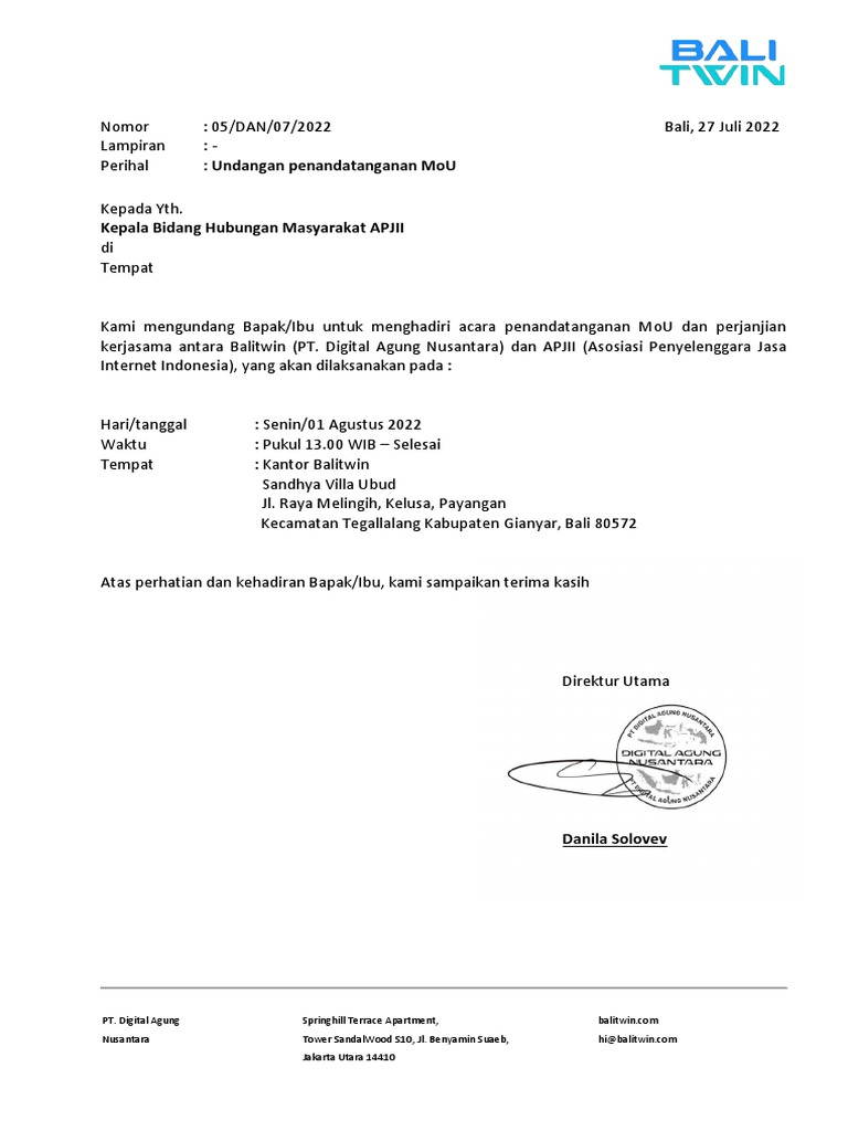 Surat Undangan Mou | PDF