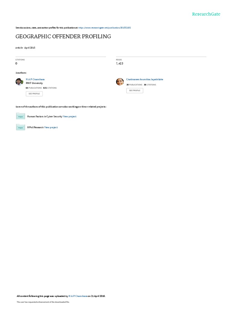 Geographic Offender Profilling | PDF | Offender Profiling | Crimes