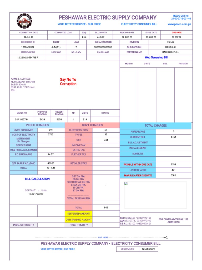 Pesco Online Bill | PDF | Taxes | Fee
