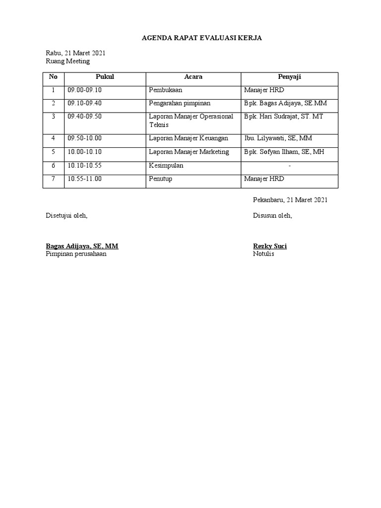 Agenda Rapat Evaluasi Kerja | PDF | Karier & Perkembangan