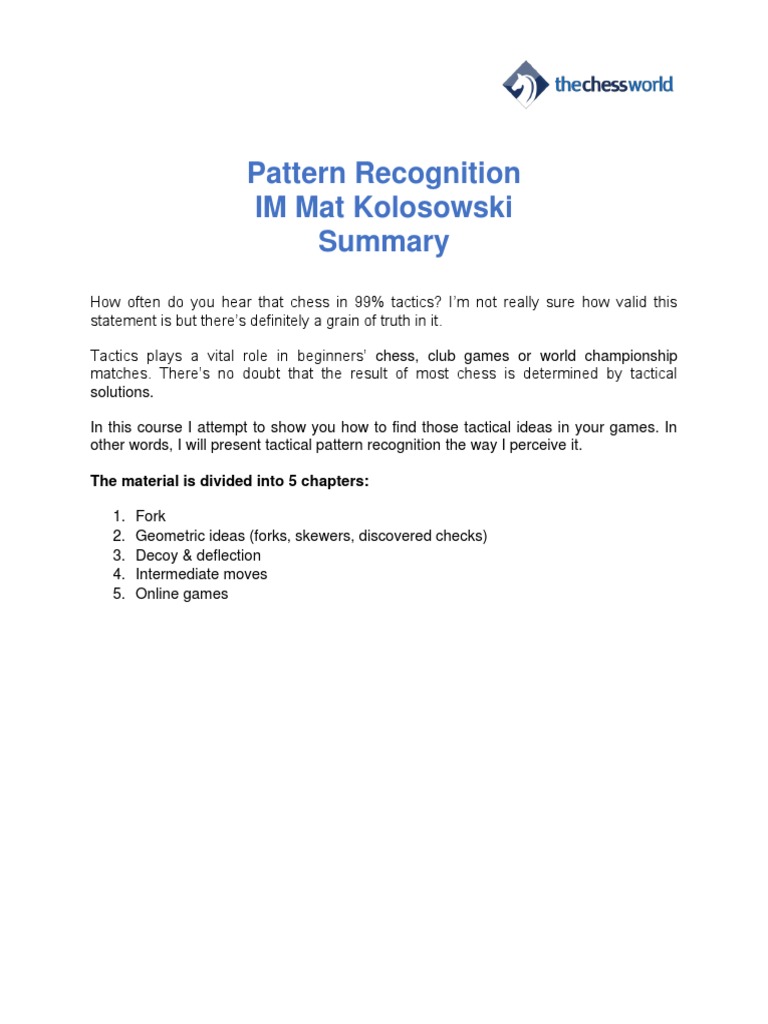 Chess Tactics: Pattern Recognition Guide | PDF | Traditional Board ...