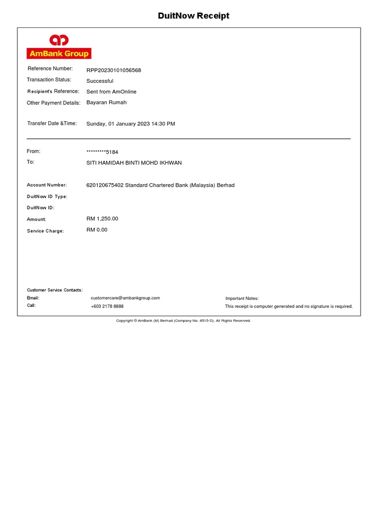Duitnow Receipt: Rpp20230101056568 Successful Sent From Amonline ...