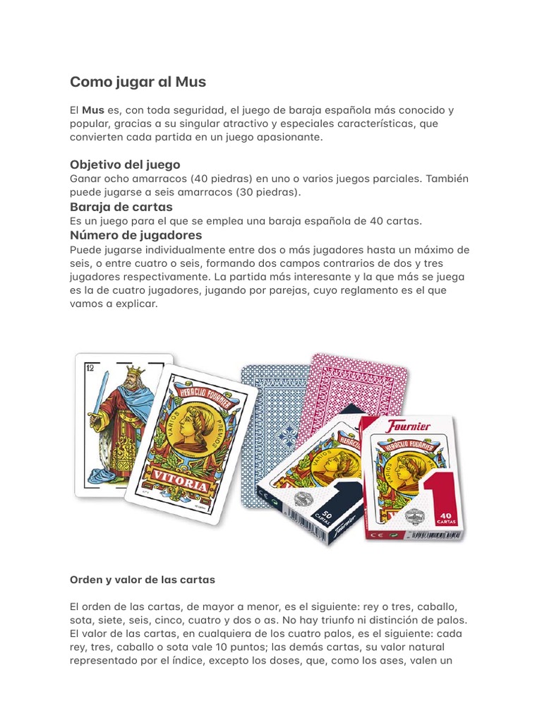 Reglas y Cómo Jugar al Mus | PDF | Juegos de mesa | Dispositivos de juego