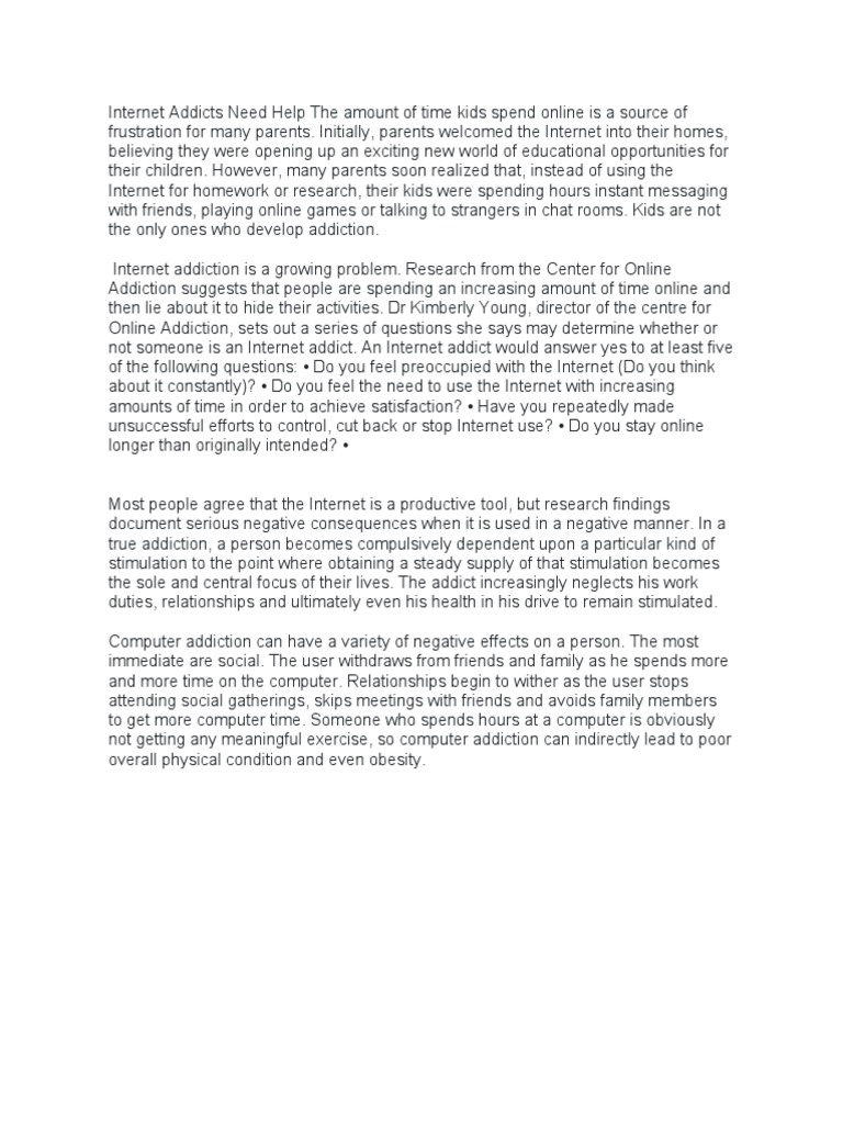 Reading Comprehension On Internet Addict - E1 | PDF