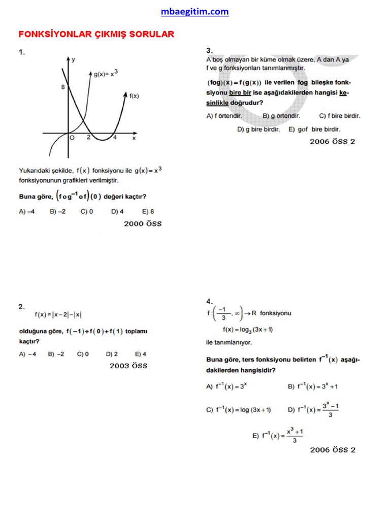 Fonksiyonlar Çıkmış Sorular | PDF